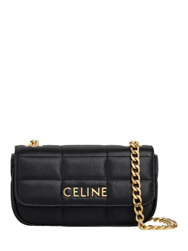Celine Mini Shoulder Chain Matelasse Monochrome Quilted Calfskin Shoulder Bag - Black