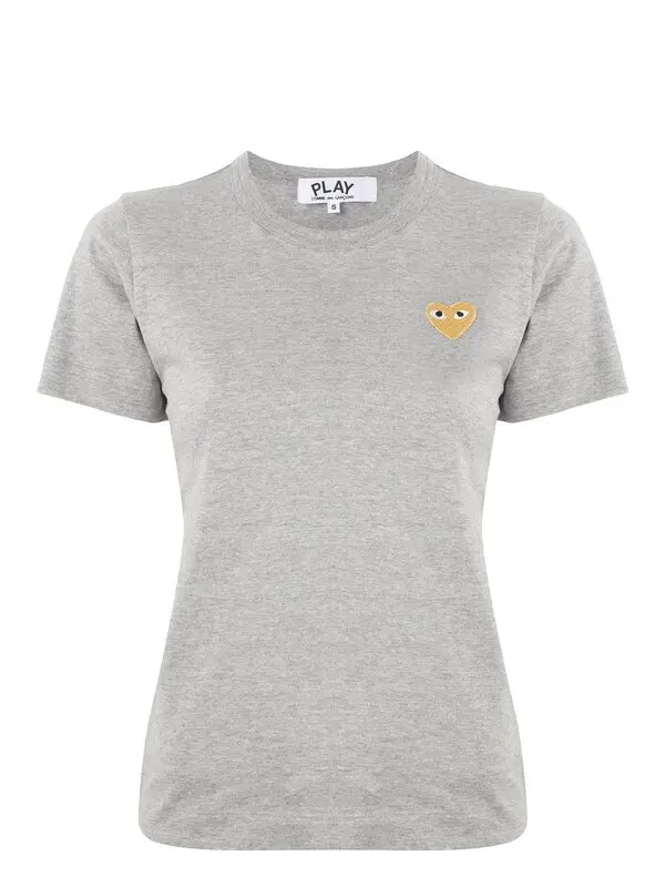 Play Comme Des Garcon Logo Embroidered Crew Neck T-shirt - Gray
