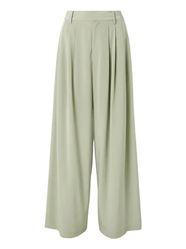 Tibi Crepe De Chine Wide-leg Pleated Pants - Gray
