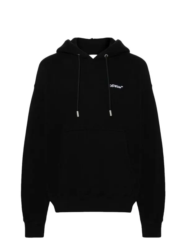 Off-White Logo Embroidered Drawstring Hoodie - Black