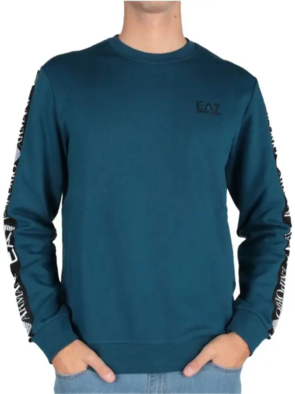 Emporio Armani Round Neck Long Sleeve Cotton Sweater - Blue