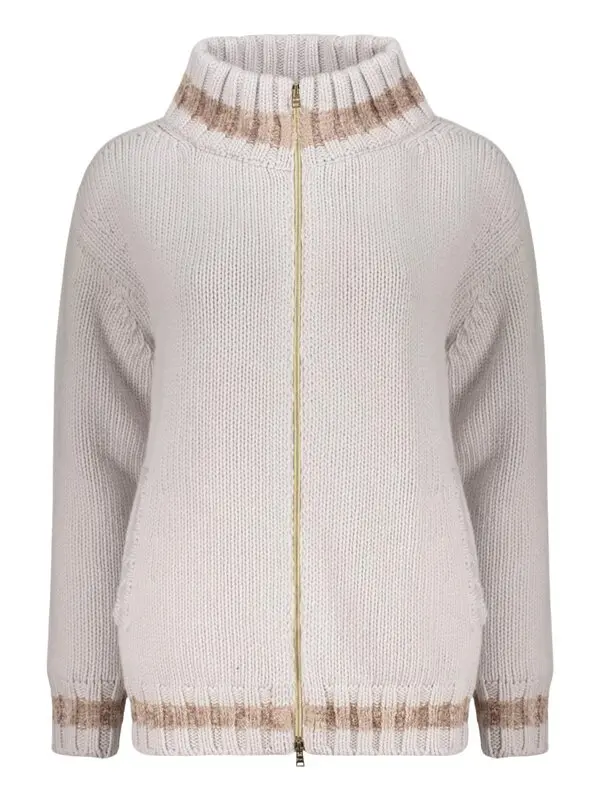 Herno Striped Knitted Zip-up Cardigan - White