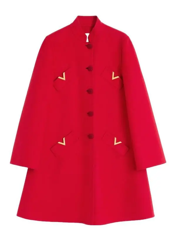Valentino Garavani Draped Coat With High Neck And Side Slit Pockets - Red