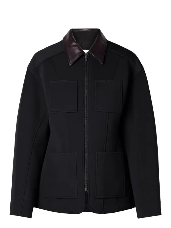 Tibi Zip-up Jacket With Contrast Leather Collar - Black