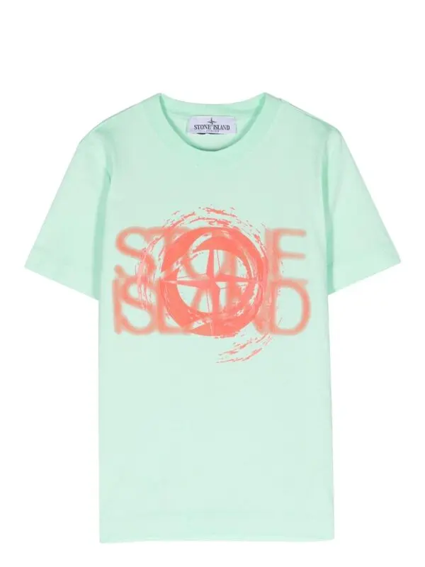 Stone Island Short Sleeve Crewneck T-shirt With Compass Logo Print - Aqua