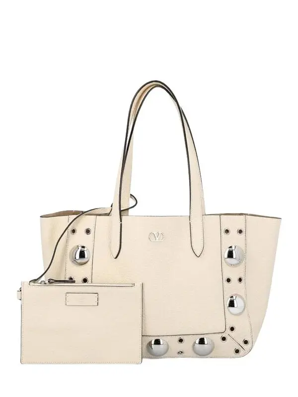 Valentino Garavani Vlogo Signature Shoulder Bag With Stud Embellishments - Light Ivory White
