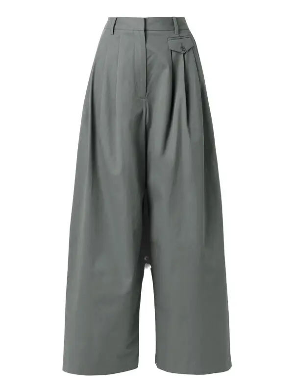 Tibi Pleated Cotton-twill Wide-leg Trousers - Gray