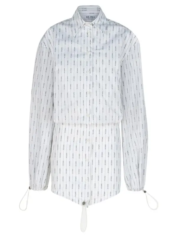 Attico Striped Shirt Dress With Basque And Drawstring Details - White