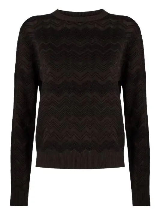 Missoni Chevron Patterned Crew Neck Long Sleeve Sweater - Brown