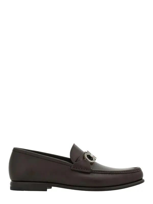 FERRAGAMO Avril Round Toe Loafers With Gancini Buckle - Black
