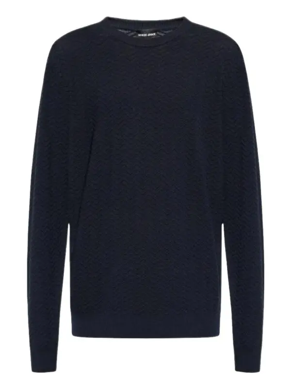 Giorgio Armani Chevron-knit Crewneck Jumper - Black