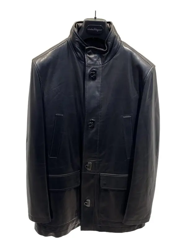 FERRAGAMO Long-sleeved Cotton-padded Leather Jacket - Black