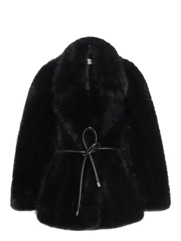 Sportmax Faux Fur Knotted-belt Coat - Black