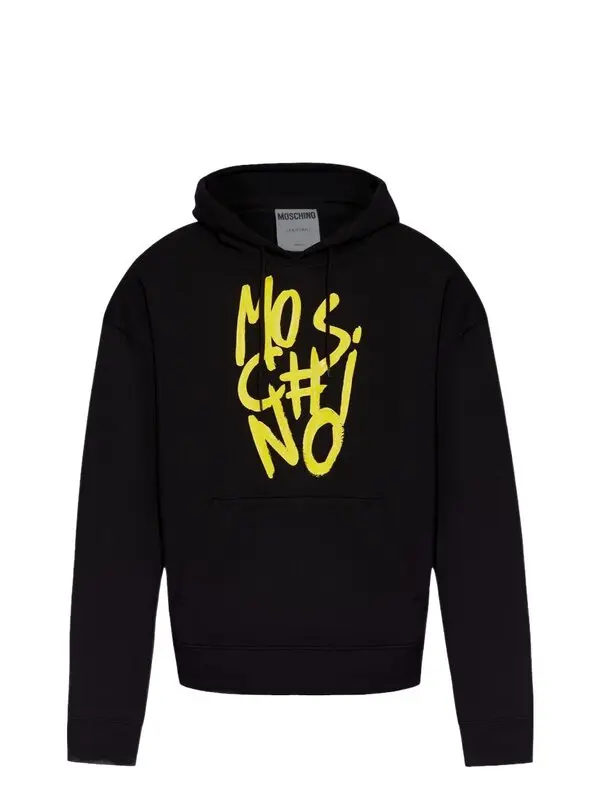Moschino Printed Drawstring Hoodie - Black