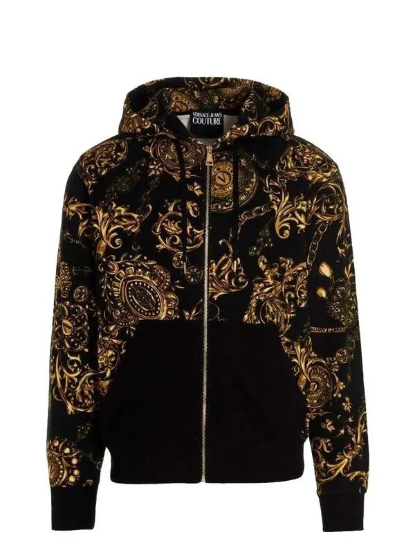 Versace Baroque Print Full Zip Hoodie - Black