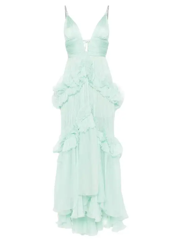 MARIA LUCIA HOHAN Spaghetti Strap Ruffled Maxi Dress - Blue