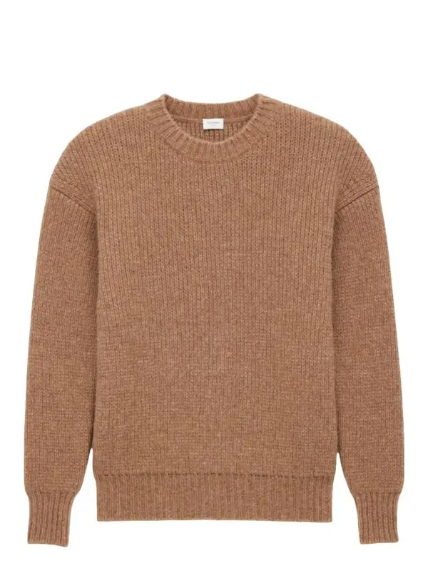 Saint Laurent Crew Neck Sweater In Chunky Knit - Camel