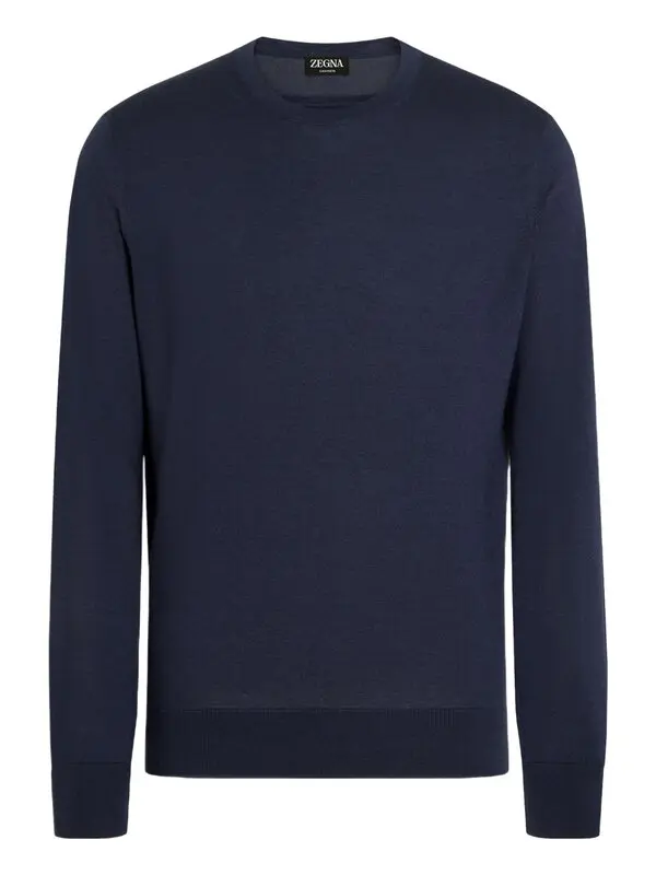 Zegna Ribbed Crew Neck Long Sleeve Sweater - Ink-blue Mixed Color