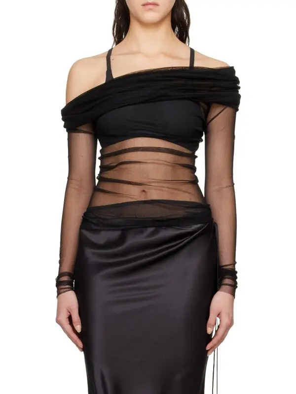 Christopher Esber Off-shoulder Sheer Mesh Top - Black