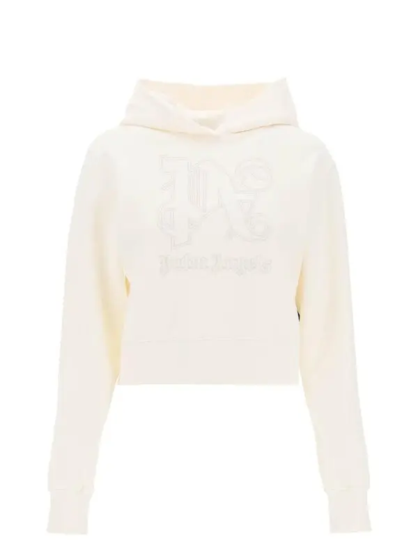 Palm Angels Monogram Embroidered Cropped Hoodie - White