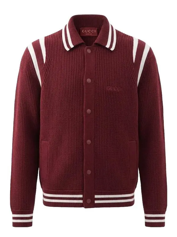Gucci Logo Embroidered Knit Cardigan - Bordeaux Red