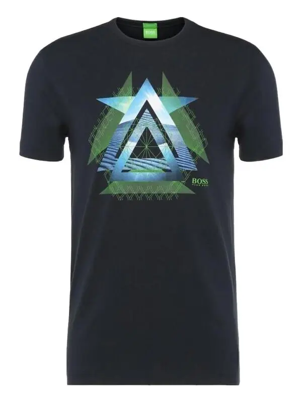 Hugo Boss Navy Blue Printed Stretch T-shirt - Black