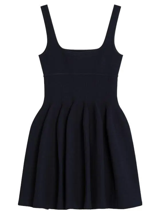 Simkhai Square-neck Pleated Knit Mini Dress - Midnight Blue