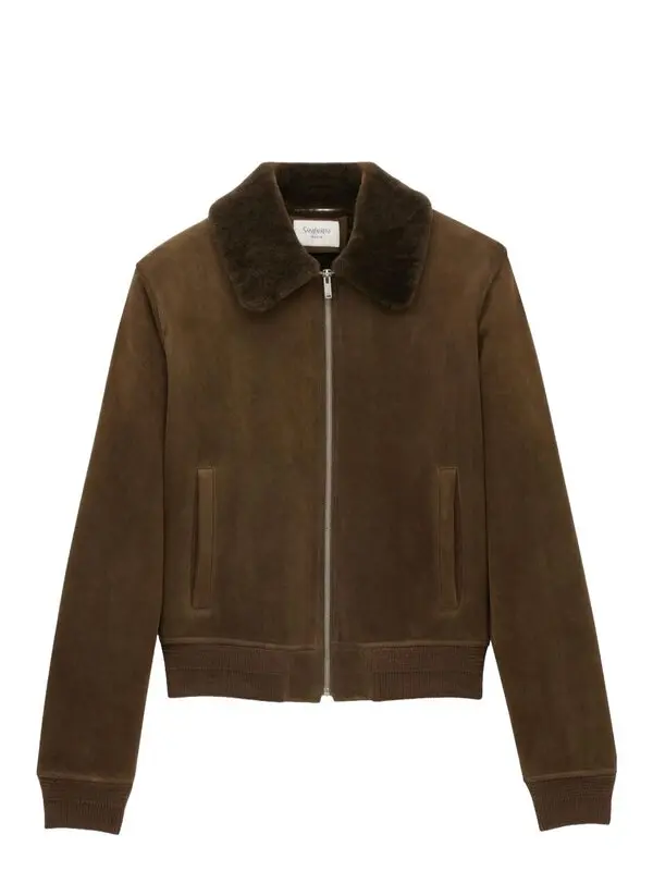 Saint Laurent Suede Zip-up Bomber Jacket - Kaki Fonce