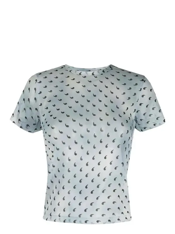 MAISON MARGIELA Sheer Printed Short Sleeve Top - No