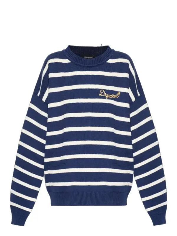 Dsquared2 Striped Embroidered Logo Jumper - Blue