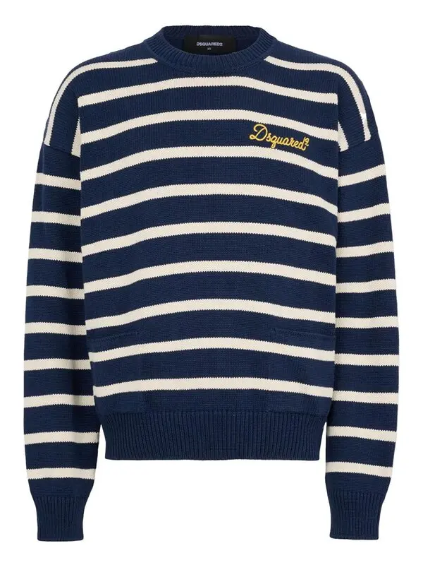 Dsquared2 Striped Embroidered Logo Jumper - Blue