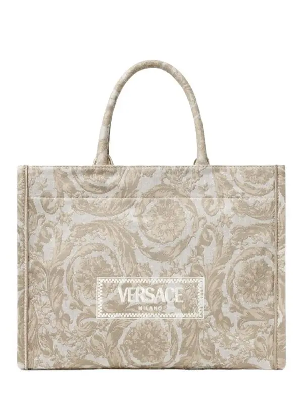 Versace Athena Logo Embroidered Tote Bag - Nude