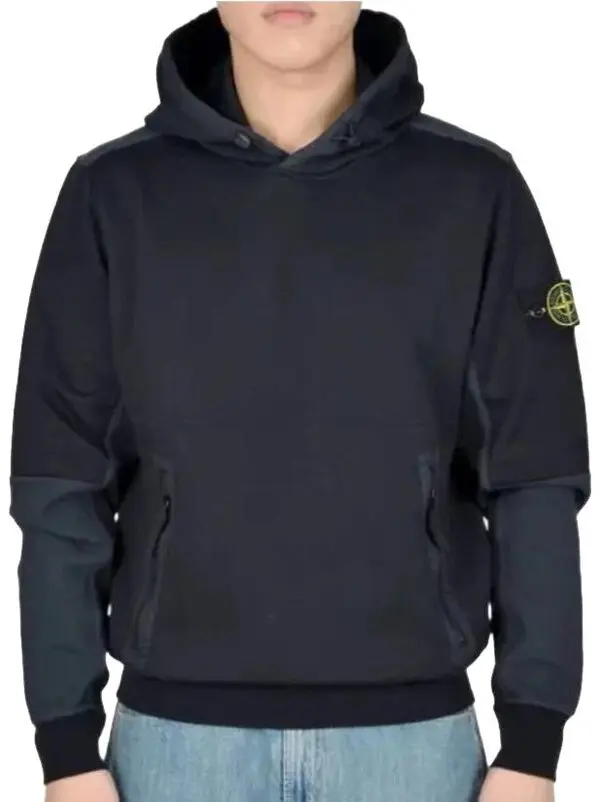 Stone Island Logo Patch Hooded Sweater - Blue