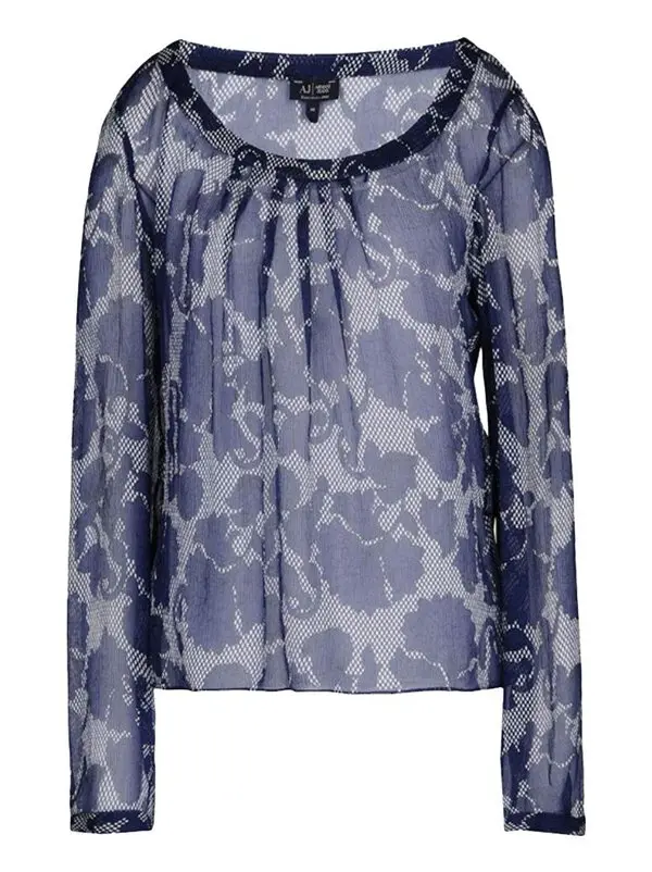 Emporio Armani Printed Long Sleeve Blouse - Blue