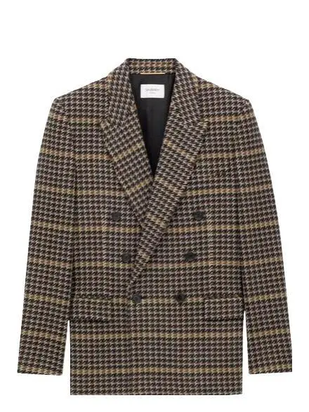 Saint Laurent Double-breasted Houndstooth Blazer - Multi-color