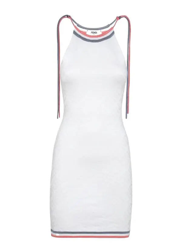 Fendi Sleeveless Logo Motif Midi Dress - White