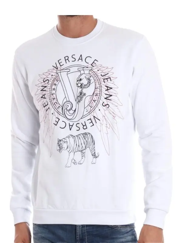 Versace Round Neck Long Sleeve Printed Sweatshirt - White