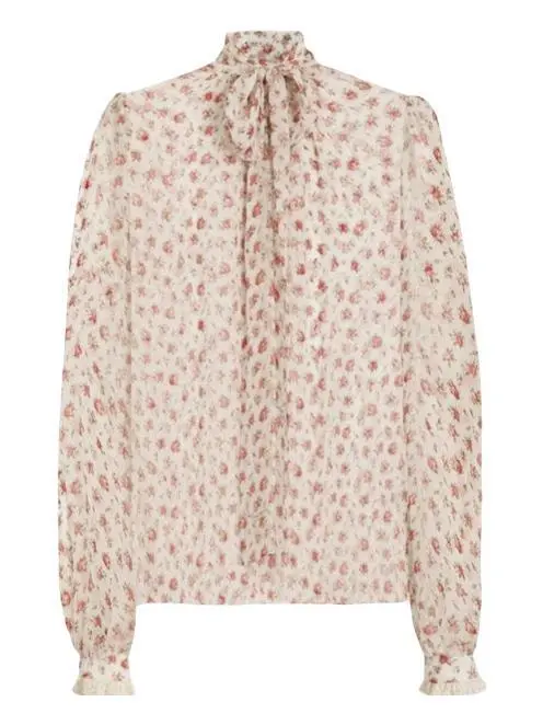 Dolce & Gabbana Small Rose Print Blouse With Bow Tie Collar - Chiffon Top