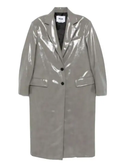 MSGM Faux-leather Long Coat - Grey