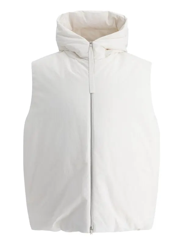 JIL SANDER Sleeveless Zip-up Gilet With Hood - White