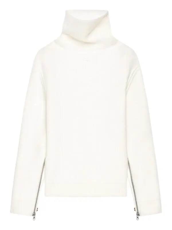COURREGES Oversized Mock Neck Sweater With Zipper Detail - Natural Beige