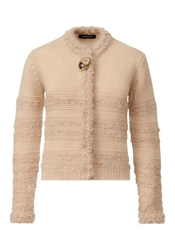Fabiana Filippi Crew Neck Cardigan With Plush Trims - Nude