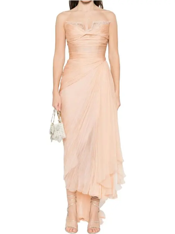 MARIA LUCIA HOHAN Strapless Ruffled Asymmetrical Hem Gown - Nude