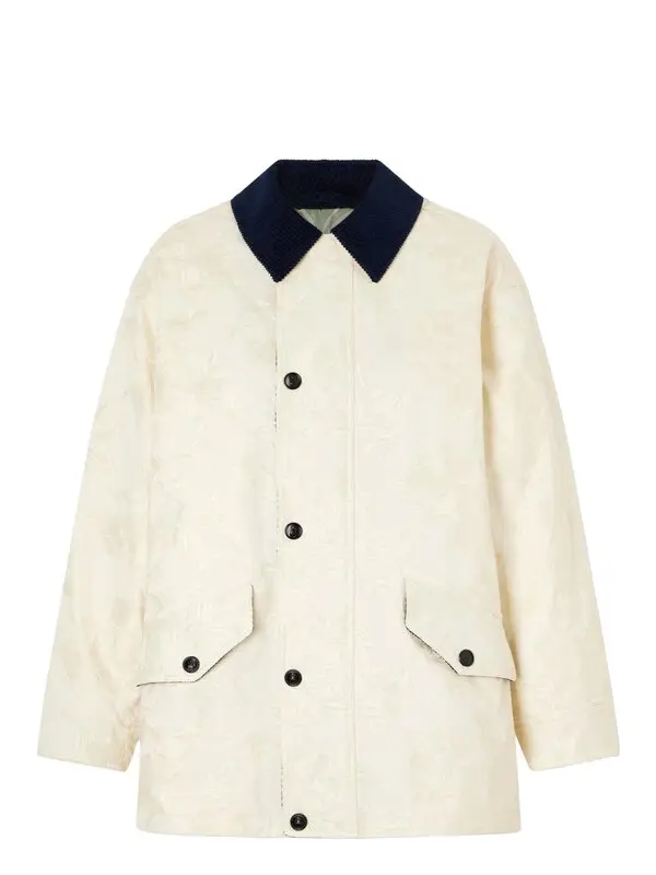 La DoubleJ Floral Jacquard Casual Jacket With Contrasting Corduroy Collar - Cream
