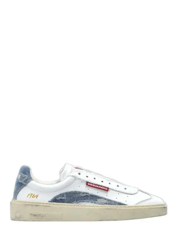 Dsquared2 Leather Sneakers With Denim Accents - White