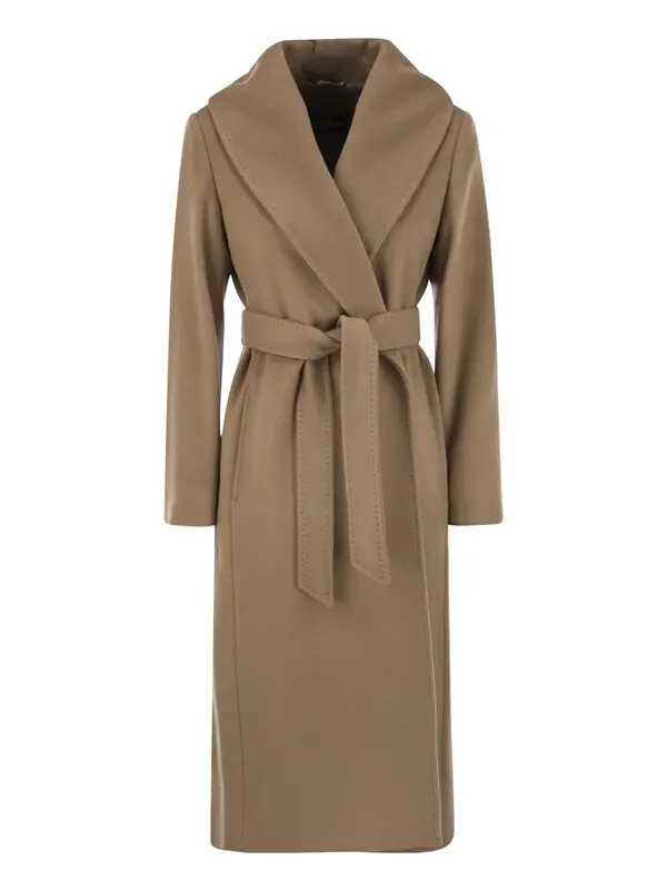 Max Mara Belted Long-sleeved Coat With Lace Detail - Camel