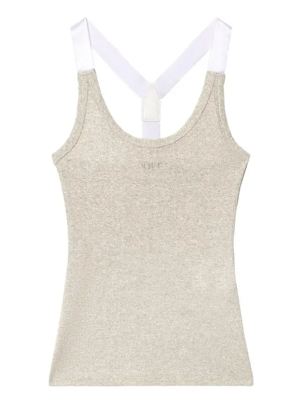 Off-White Ribbed Tank Top With Logo Embroidery - White