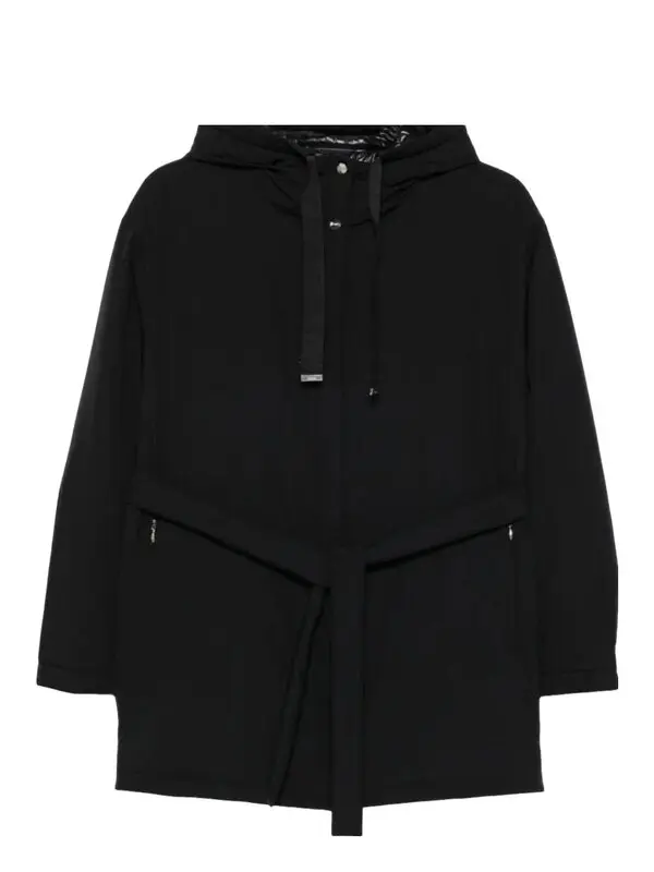 Herno Belted Drawstring Hooded Coat - Black