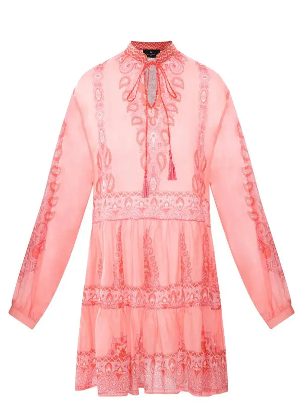 Etro Paisley Printed Dress With Tassel Collar And Bubble Sleeves - Rosa / Multi