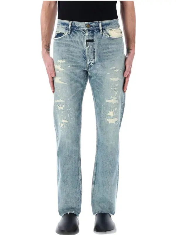 Fear Of God Distressed Straight-leg Jeans - Light Blue